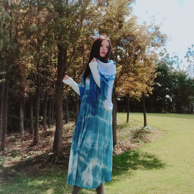 Yiche's original design tie -dye blue dye fairy literary literary small ...