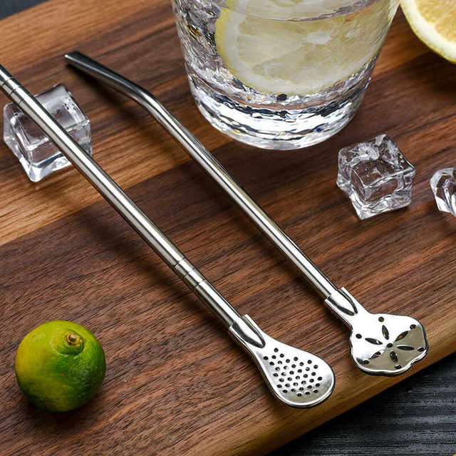 Extended straw spoon 304 stainless steel milk tea mixing and filtering ...
