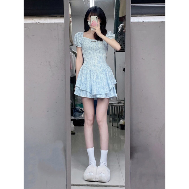 Pure sexy hot girl outfits in blue smudged dress for women with small ...