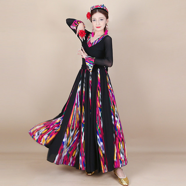 Xinjiang dance big skirt for women adult training clothing performance clothing Uyghur dance art ...