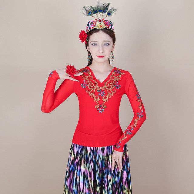 Xinjiang dance performance costumes, mesh embroidery and iron diamond ...