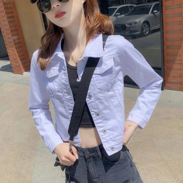 Korean style slim short black denim jacket for women with slim short ...