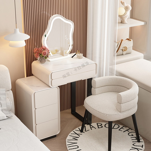 Cream style slate solid wood dressing table and cabinet integrated ...
