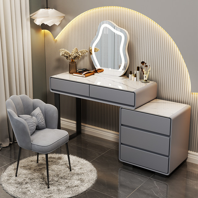 Solid wood slate dressing table, cream style, solid wood drawer cabinet ...