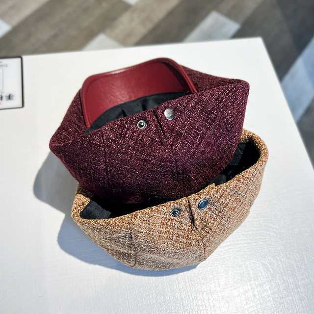 British retro progressive hat women's autumn and winter woolen leather ...
