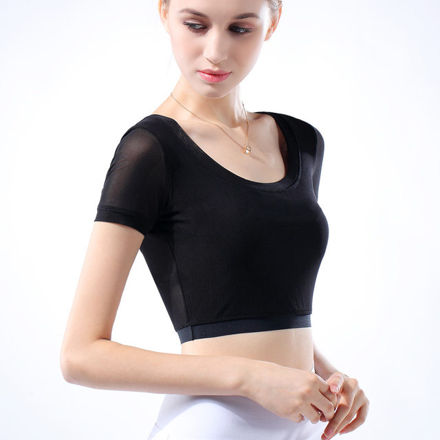 Half mesh base shirt for women short-sleeved summer tight fitting white ...