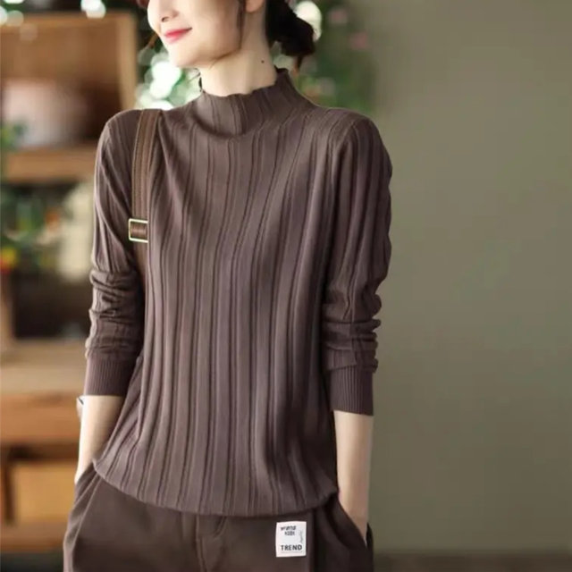 2024 autumn and winter new solid color pit strip semi -high -necked ...