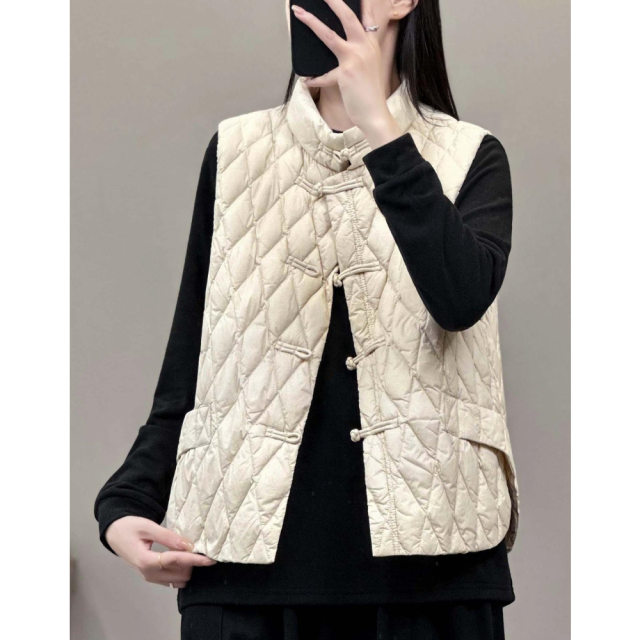 Retro Chinese stand-up collar button down vest 2025 autumn and winter ...