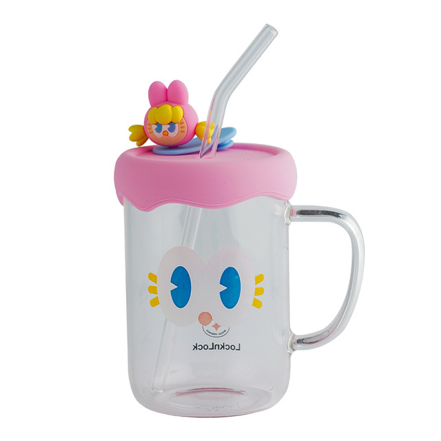 Lock Lock Glass Cup Water Cup Straw Cup with Lid Cartoon Cute Cup ...