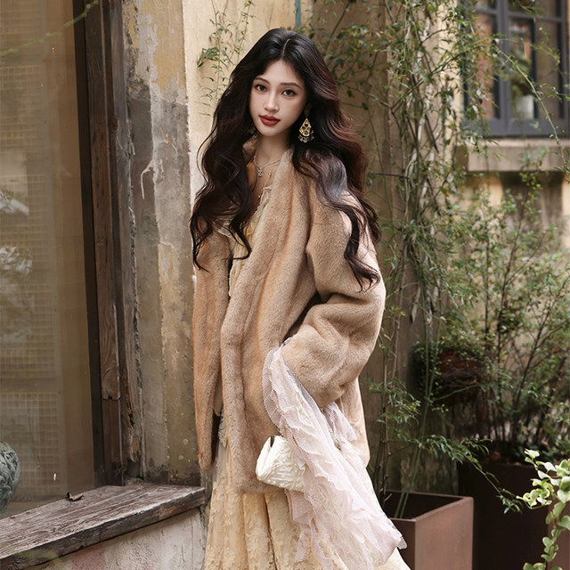 Azure imitating mink velvet fur jacket V -neck simple and unspenable ...