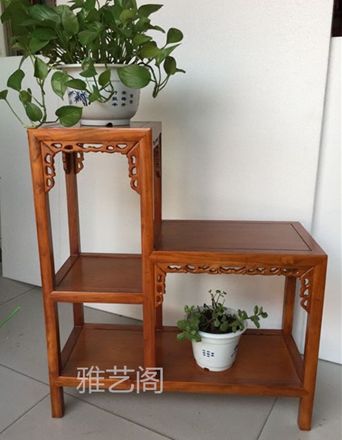 Old elm solid wood flower stand bonsai stand high and low cabinet two ...
