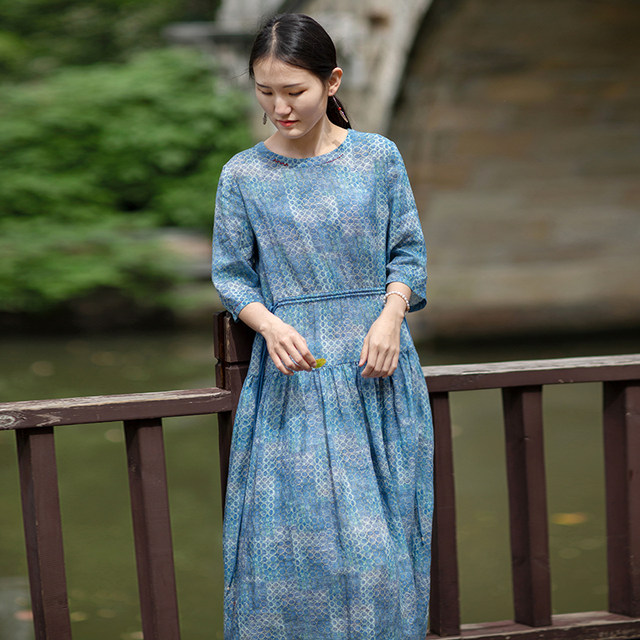 Wangcheng H081/Shui Wave Gentle/2022 summer new style 42-pin ramie polka dot printed round neck ...