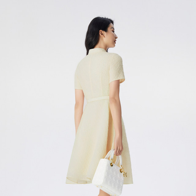 OBEG OBEG texture jacquard French dress for women summer retro waist ...