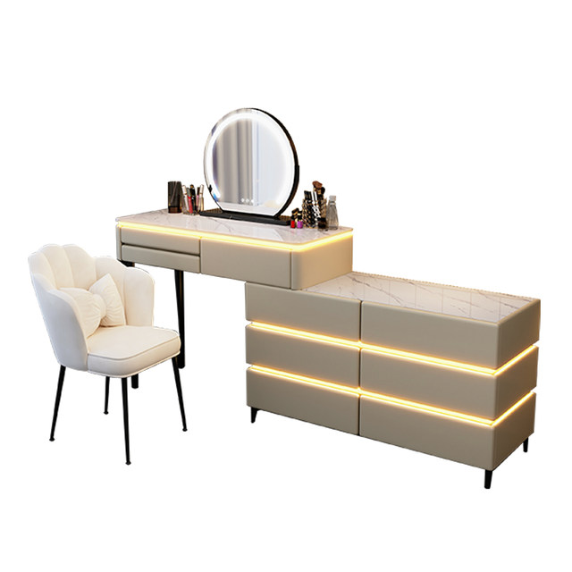 Solid wood slate dressing table, cream style, solid wood drawer cabinet ...