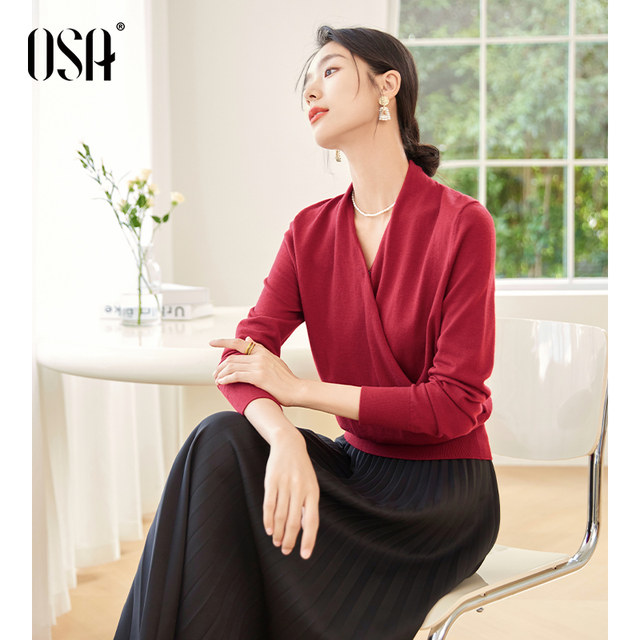 OSA Aoha niche design V -neck sweater girl autumn new slimming and thin ...