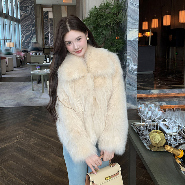 Mibella imported fox fur whole leather abdominal hair short fur coat ...