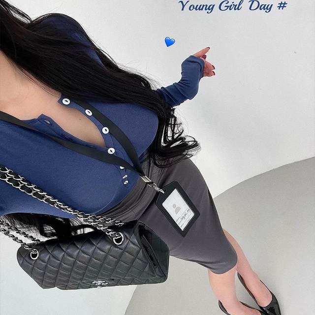 Younggirlday pure desire basic round neck single -breasted elastic tight, long sleeves, long ...