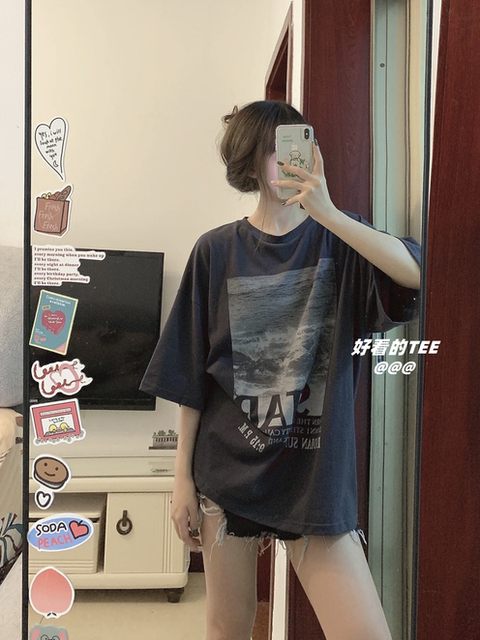 Guo Chao T -shirt Female Summer Gray Design Oversize Loose Loose Large ...