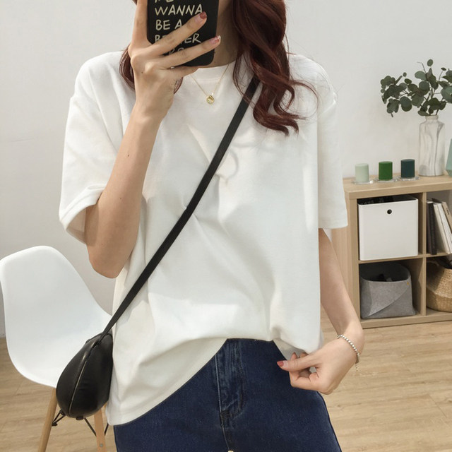 ins pure cotton 2021 summer new solid color loose chi casual half ...