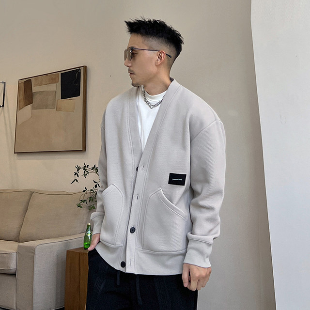 Uncle Barbour Spring Men's Loose Casual V-neck Cardigan Jacket ...