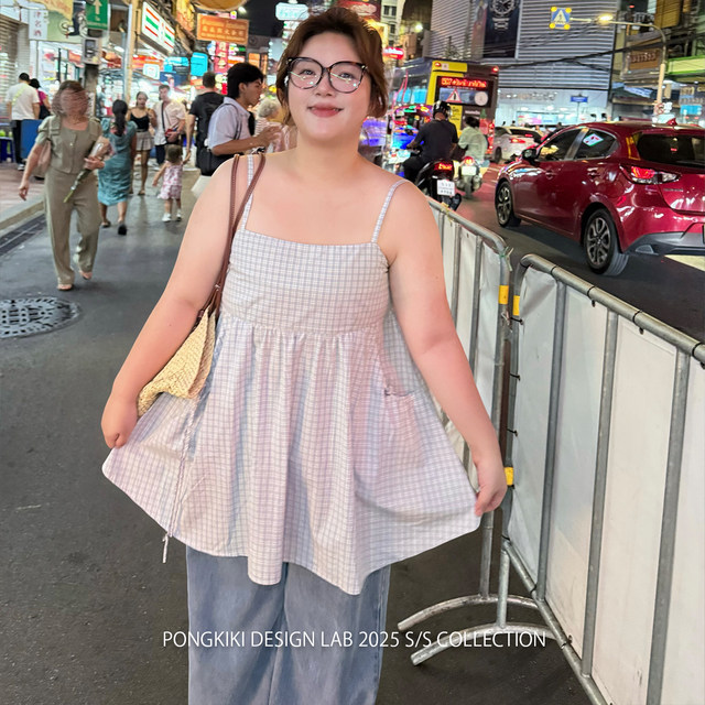 Lao Zhang and Xiaopang PONGKIKI oxygen small suspender large size cotton plaid vest summer ...