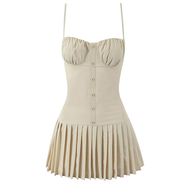 Romantic BUFF chest -shaped beam band crater pleated skirt summer new ...