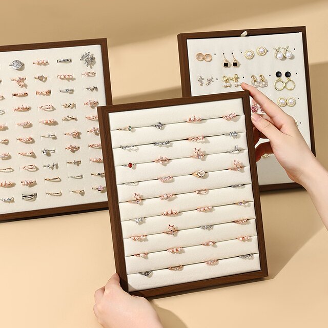 Black walnut color vertical jewelry ring display stand earrings ...