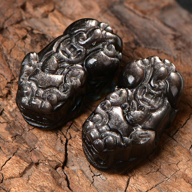 Natural silver obsidian small Pixiu DIY crystal jewelry accessories ...