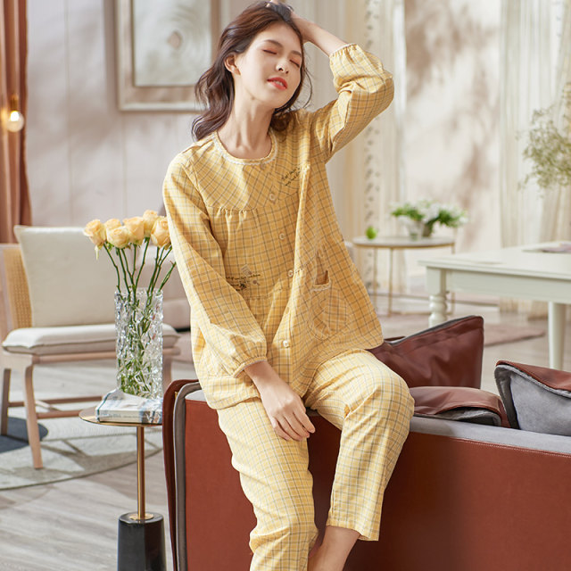 2024 new woven cotton gauze pajamas for women spring and autumn long ...