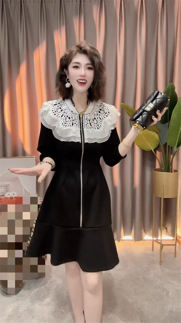 Net red dress female 2023 spring new goddess lace stitching lotus leaf ...