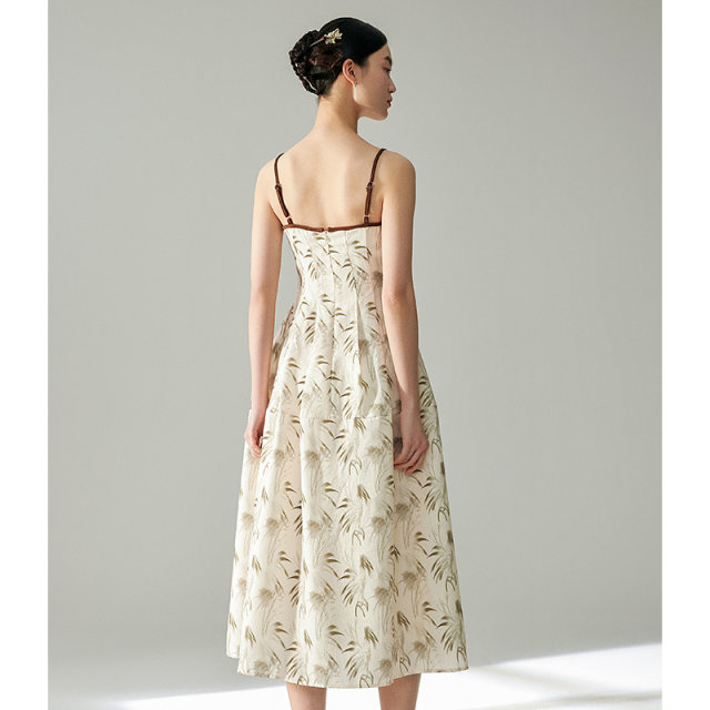 MOFAN French romantic floral suspender skirt summer green pattern one ...
