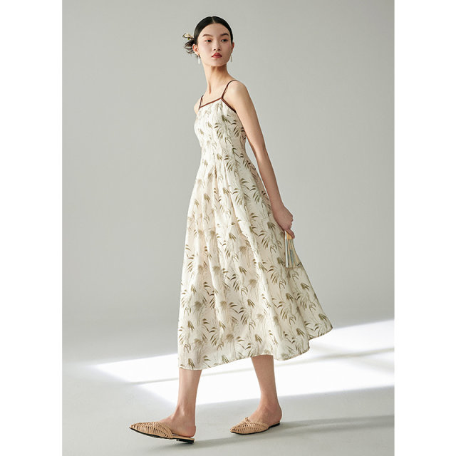 MOFAN French romantic floral suspender skirt summer green pattern one ...