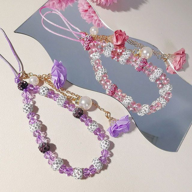 Mobile phone lanyard crystal chain beads pure hand-woven mobile phone ...