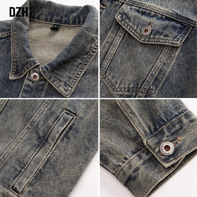 Men's mud yellow denim jacket men's fashion brand high-end American ...