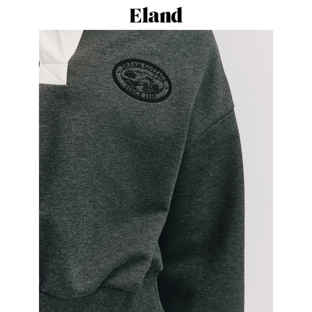 Eland Clothes Sweatshirt Women's Contrast Color Lapel Pure Cotton Grey ...