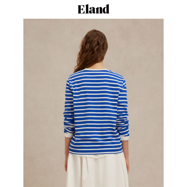 Eland Clothes T-shirt Women's Boat Style Collar Contrast Stripe Long ...