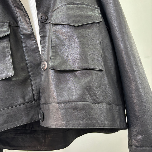 Short leather jacket for women casual lapel jacket 2025 spring clothes ...