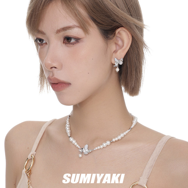 Sumiyaki original twin butterfly earrings niche design advanced sensor earrings S925 silver ...