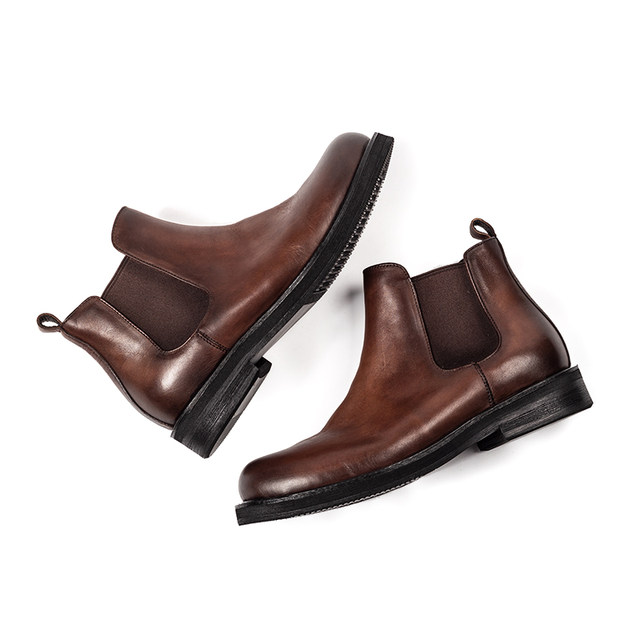 Martin boots male round head short tube head layer cowhide British ...