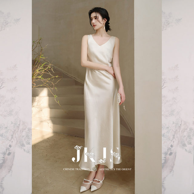 JKJS acetate vest skirt for women summer 2025 new long skirt draping ...