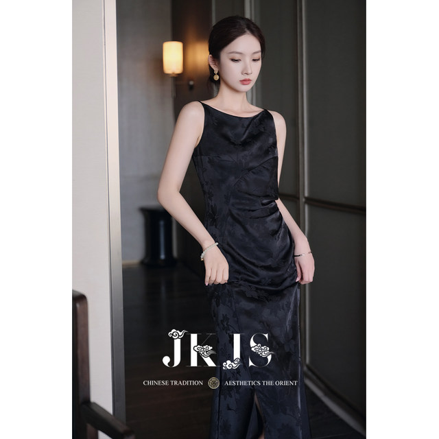 JKJS New Chinese Dark Flower Flower Dress, split high -level sense of ...