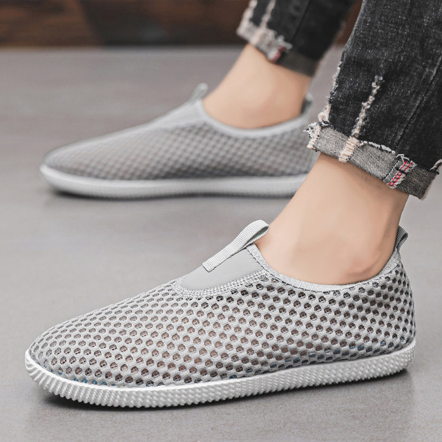 Mesh breathable men's shoes summer mesh hollow thin mesh shoes for men's sports non-slip one ...