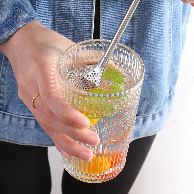 Extended straw spoon 304 stainless steel milk tea mixing and filtering ...