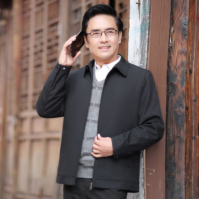 2024 middle-aged men's jacket autumn and winter velvet thickened 40-50 ...