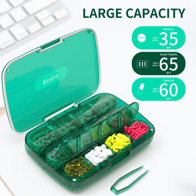 Large-capacity pill box with 12 compartments, removable medicine ...