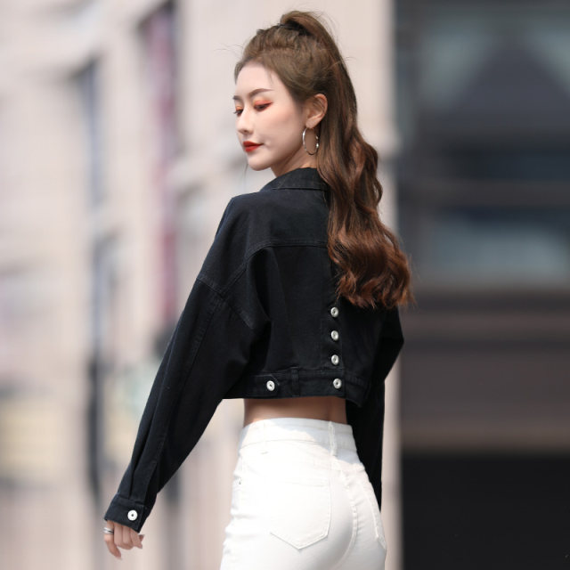 Black denim jacket for women 2025 new spring and autumn tops for small ...