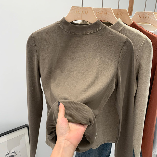 Mousse cashmere small collar solid color warming bottoming shirt female ...