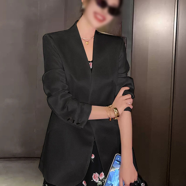 Fat mm white imitation acetic acid satin suit jacket for women's summer ...