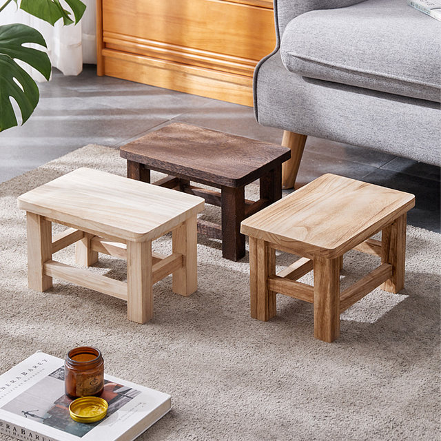 Full solid wood small stool for home use adult living room retro shoe ...