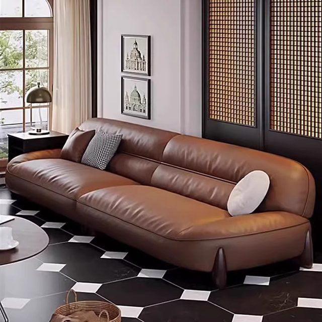 Italian minimalist leather sofa small living room direct sofa household ...